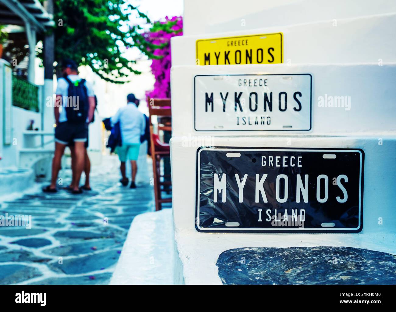 Stone staircase with the signs of the island of Mykonos Stock Photo - Alamy