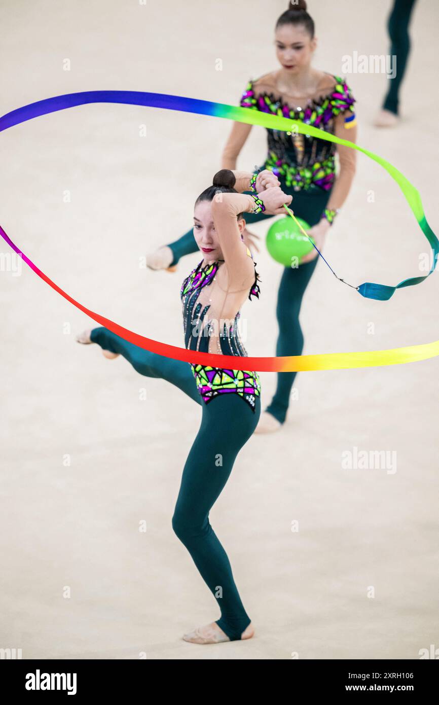 Ukraine's gymnasts competing in the rhytmic gymnastics' group all ...