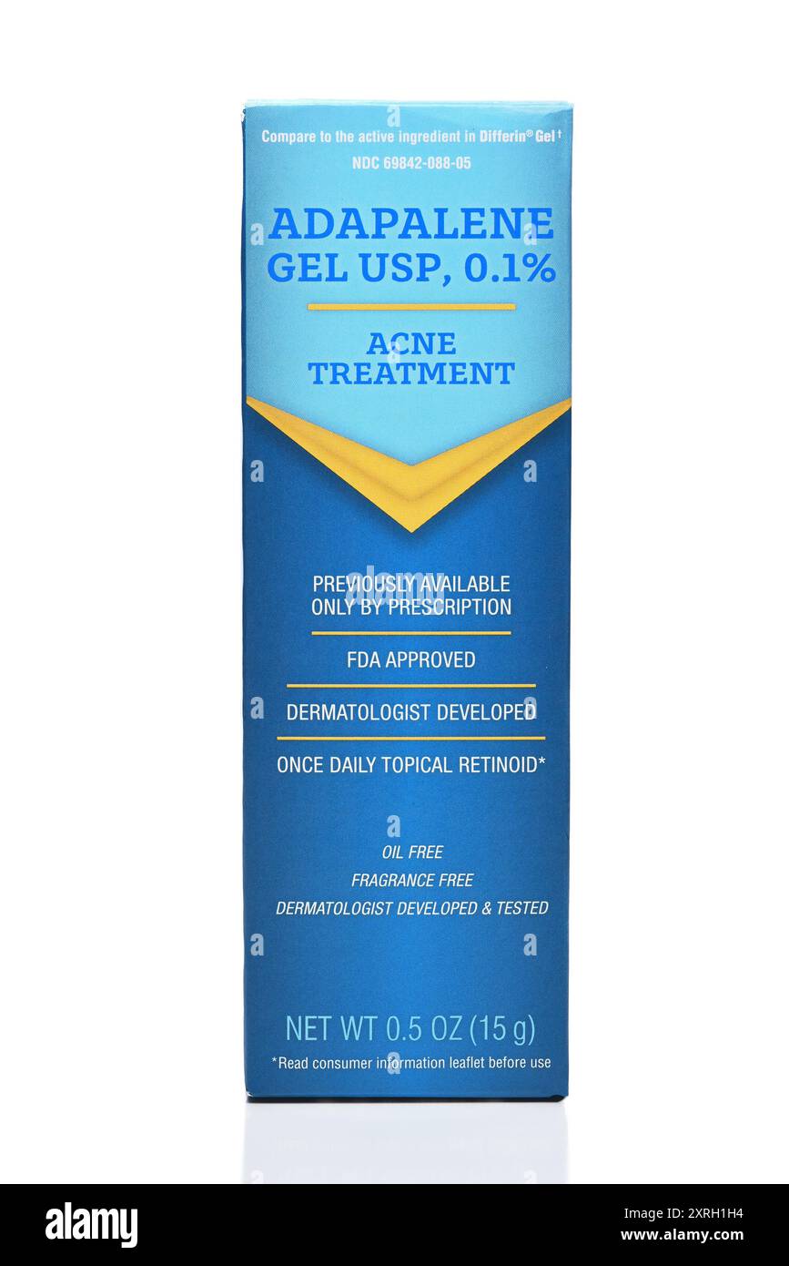 IRVINE, CALIFORNIA - 8 AUG 2024: A box of Adapalene Gel Acne Treatment ...