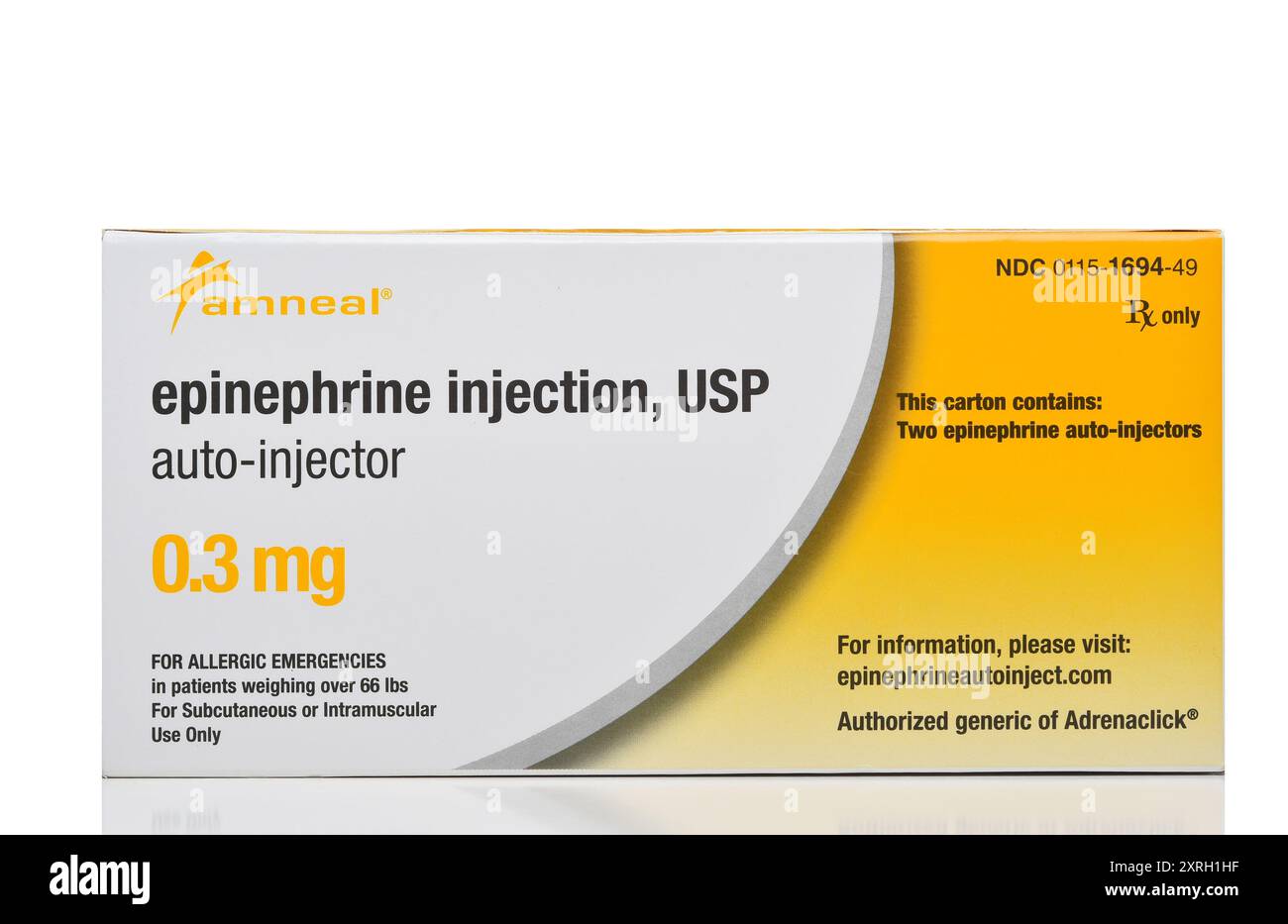IRVINE, CALIFORNIA - 8 AUG 2024: An Epi-pen from Amneal for allergic ...