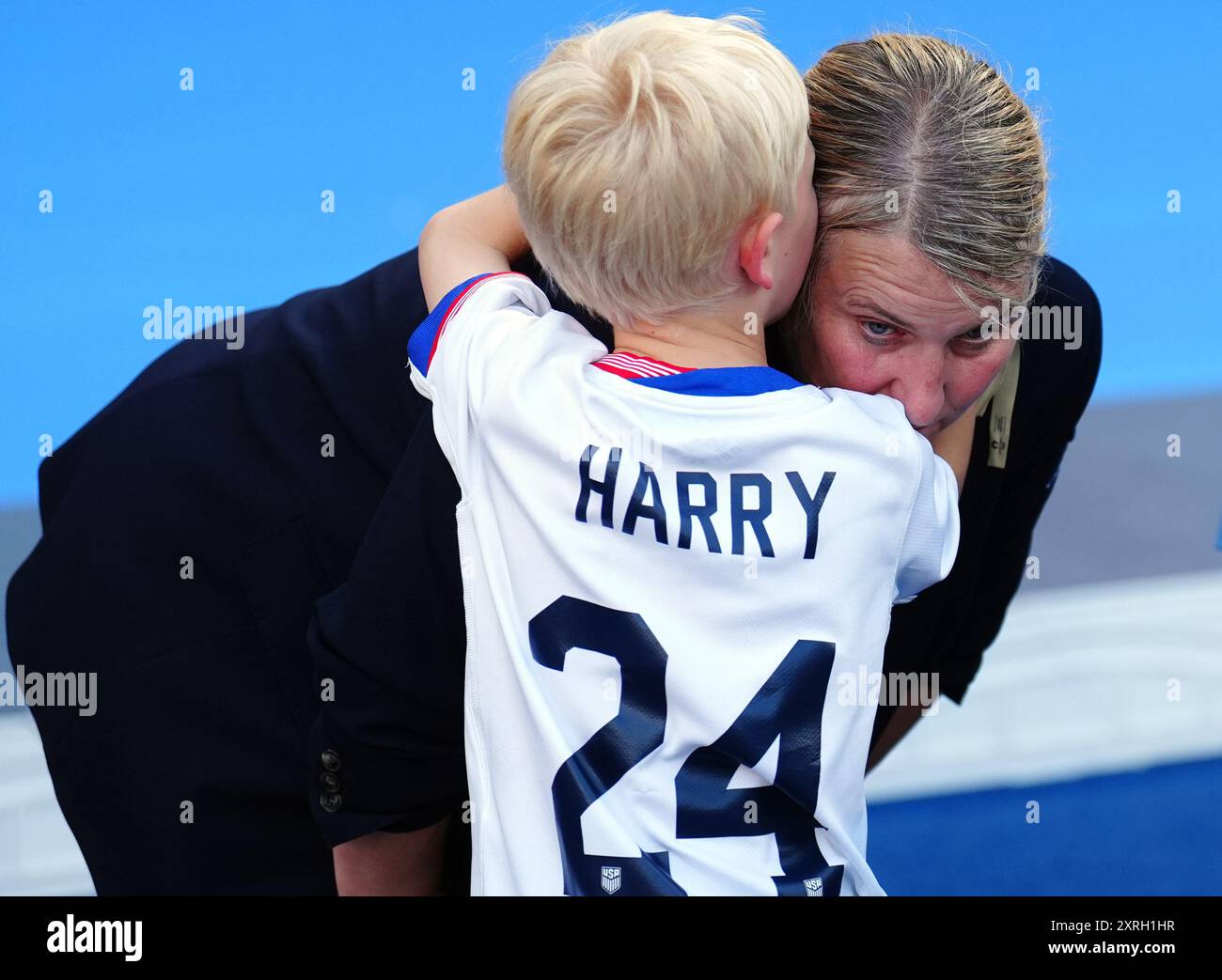 USA manager Emma Hayes with her son Harry following the Women's Gold ...