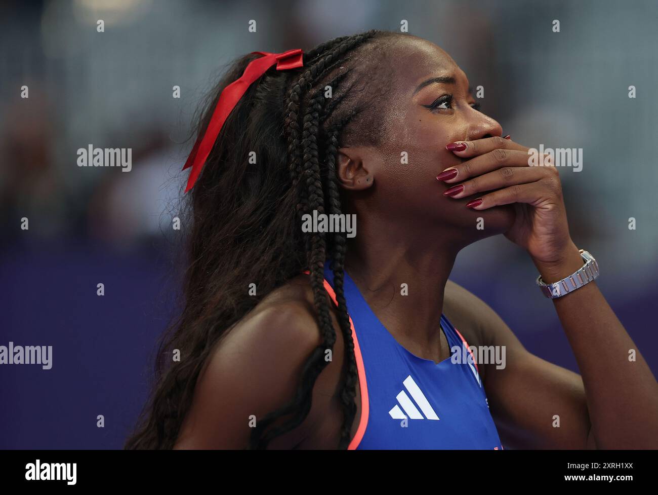 Paris, France. 10th Aug, 2024. Cyrena Samba-Mayela of France reacts ...