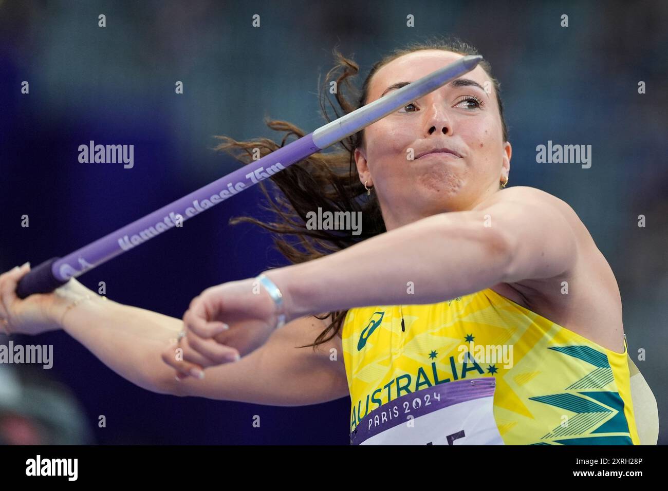 Mackenzie Little, of Australia, competes in the women's javelin throw ...