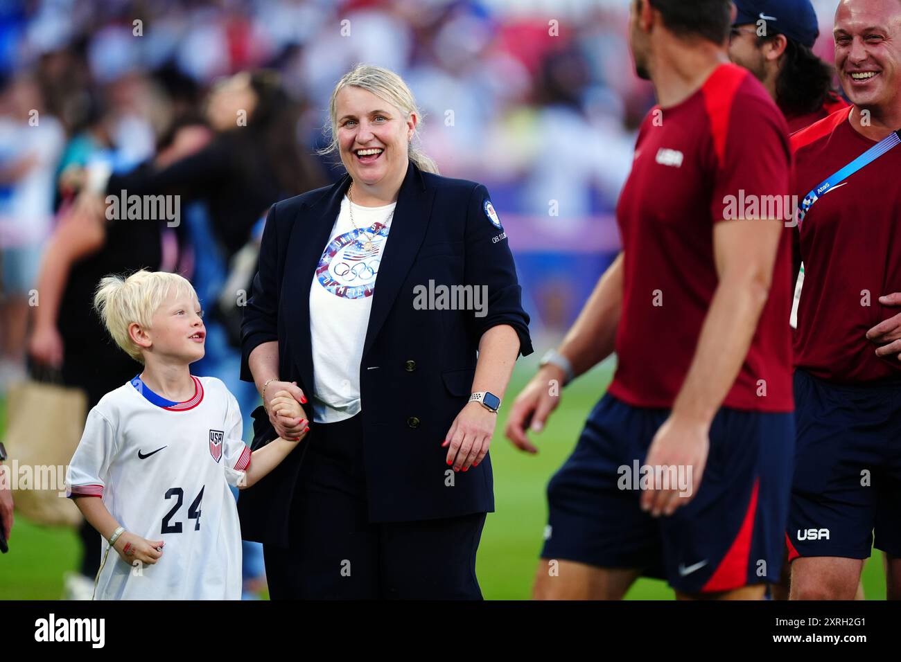 USA manager Emma Hayes with her son Harry following the Women's Gold ...
