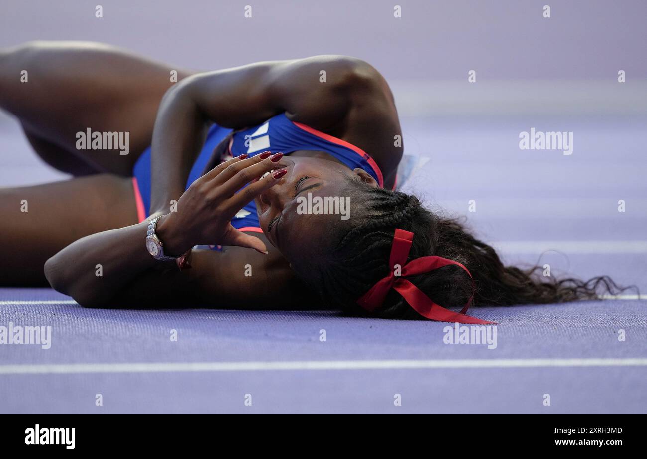 Paris, France. 10th Aug, 2024. Cyrena Samba-Mayela of France reacts ...