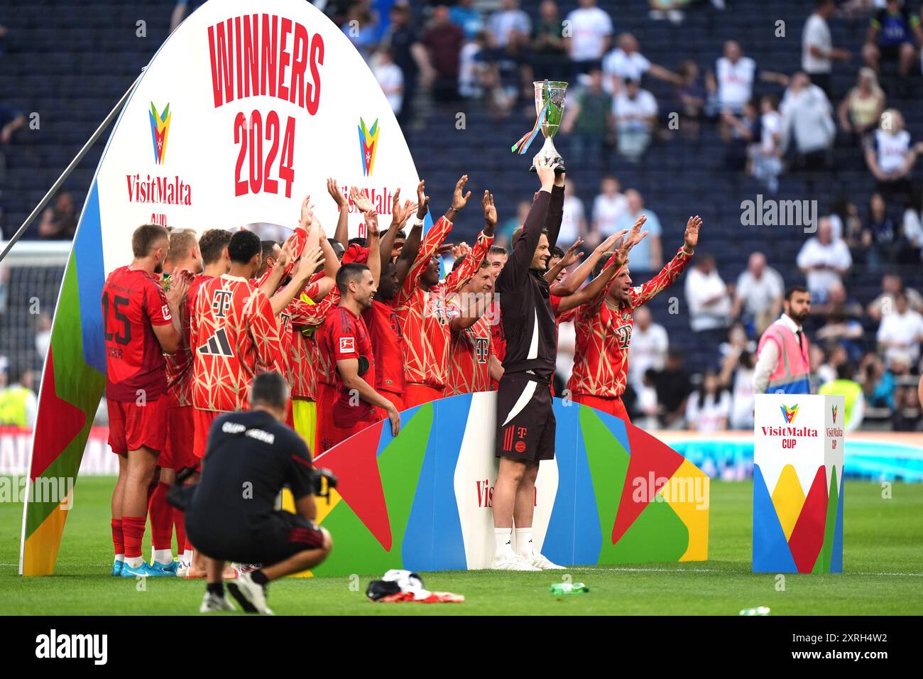 Bayern Munich captain and goalkeeper Manuel Neuer lifts the Visit Malta ...