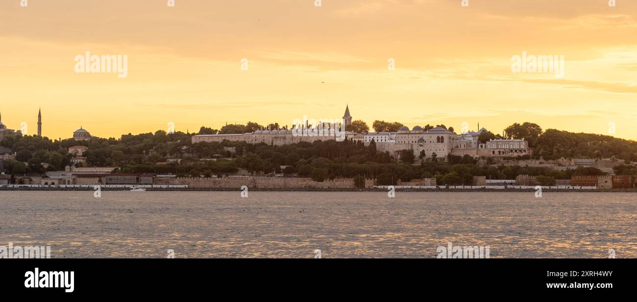 The sun sets beautifully over the Bosphorus, illuminating Istanbul's ...