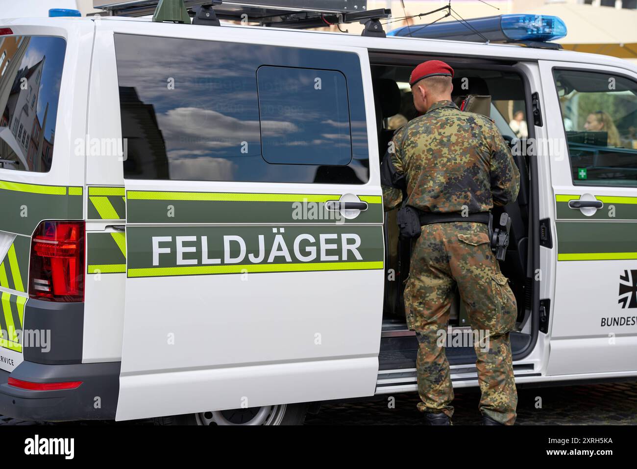 Augsburg, Bavaria, Germany - August 10, 2024: A military police officer ...