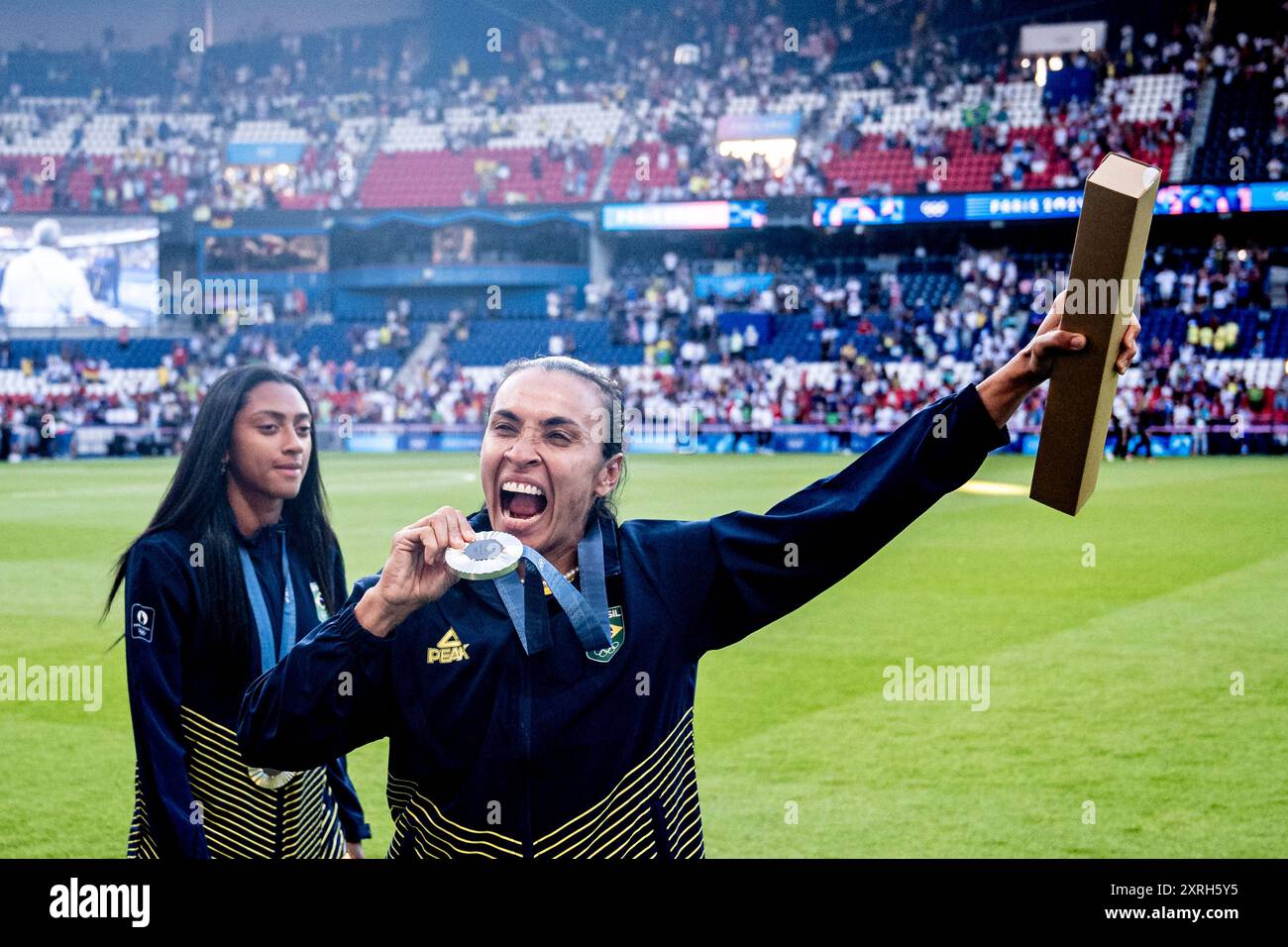 Paris, France. 10th Aug, 2024. Marta of Brazil with silver medal after ...