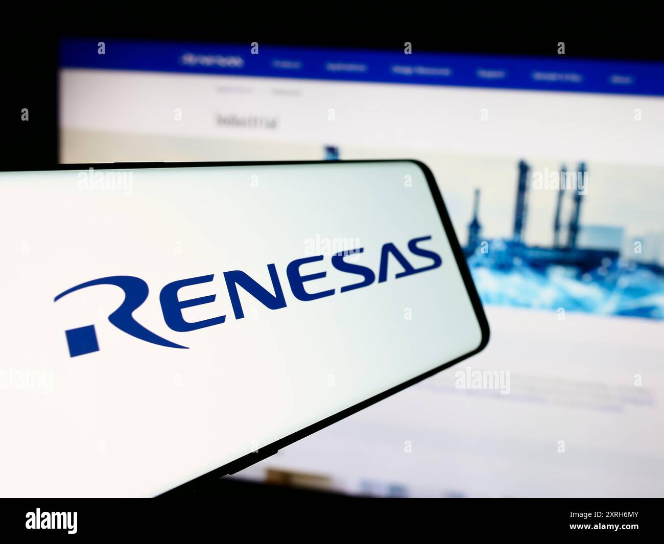 Mobile phone with logo of Japanese company Renesas Electronics ...