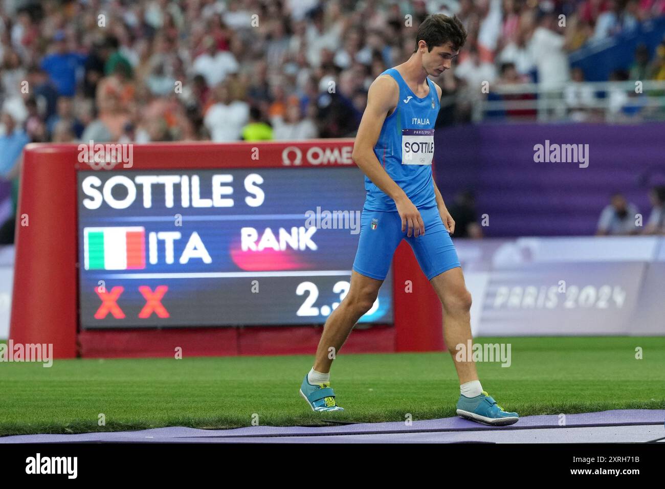 Stefano Sottile, of Italy, during the men's high jump final at the 2024 ...