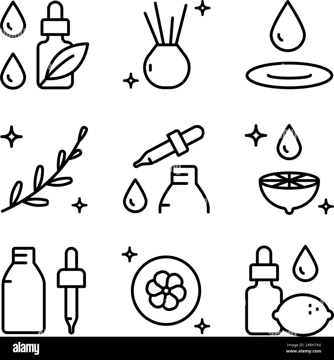 Essential oils aromatherapy line icons set. Outline collection of ...