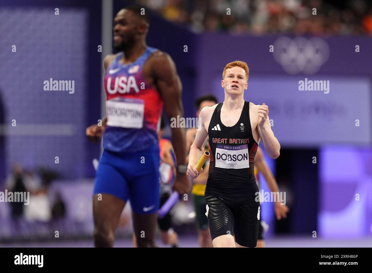 Great Britain's Charles Dobson (right) wins bronze in the Men's 4x400m ...