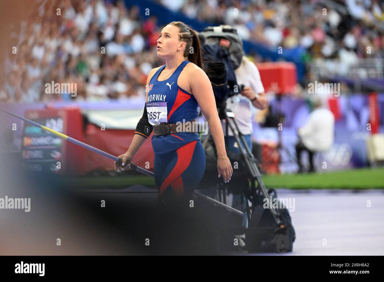 Marie-Therese Obst of Norway during women's javelin throw final of athletics at the Paris Summer ...