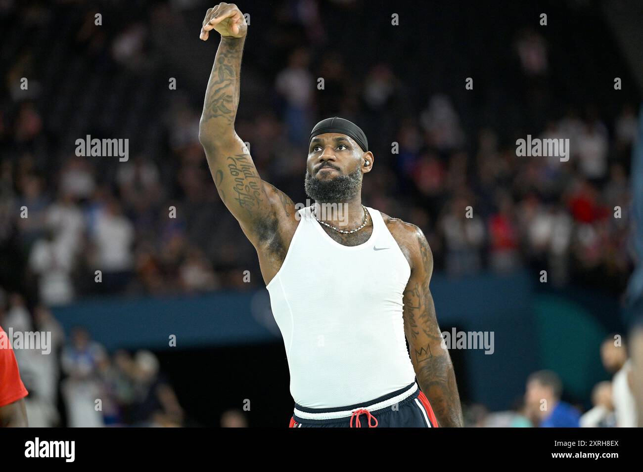 LeBron James warming up before the start of Team USA match against Team ...