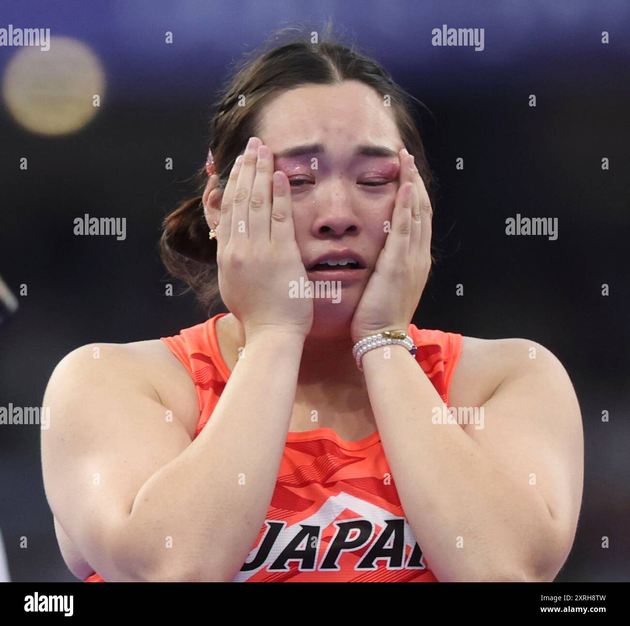 KITAGUCHI Haruka of Japan reacts during the women's javelin throw final of the Paris Olympics at ...