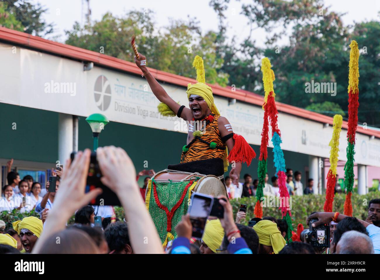 Group performing Dollu Kunitha as part of the inauguration rally of ...
