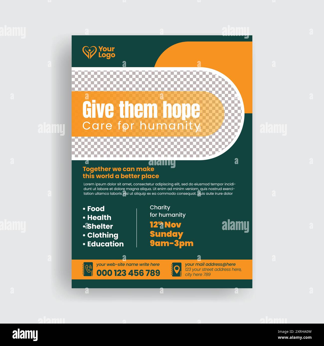 Charity fundraising non profit voluntary organization print flyer or ...