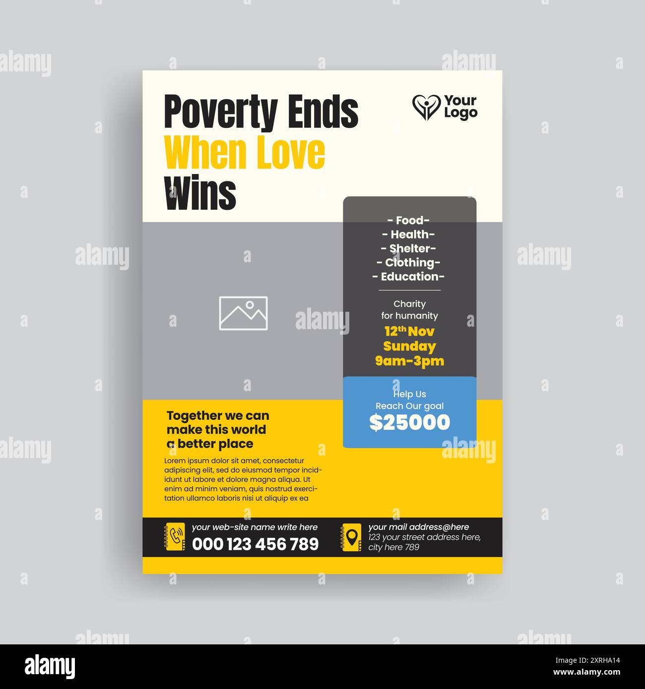 Charity fundraising non profit voluntary organization print flyer or ...