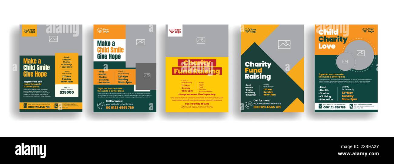 Charity and non profit Ngo print flyer or poster template set Stock ...