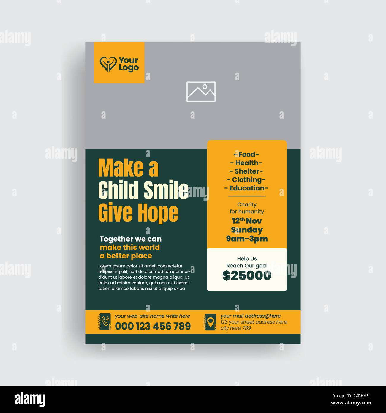 Charity fundraising non profit voluntary organization print flyer or ...