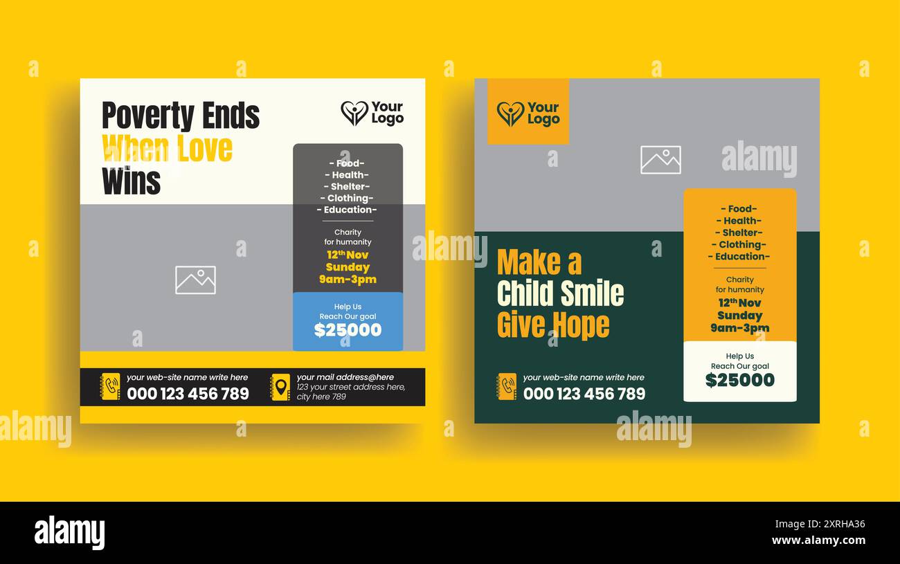 non profit charity foundation social media posts template Stock Vector ...