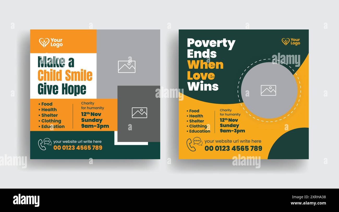 charity donation social media posts, ads banner and volunteer social ...