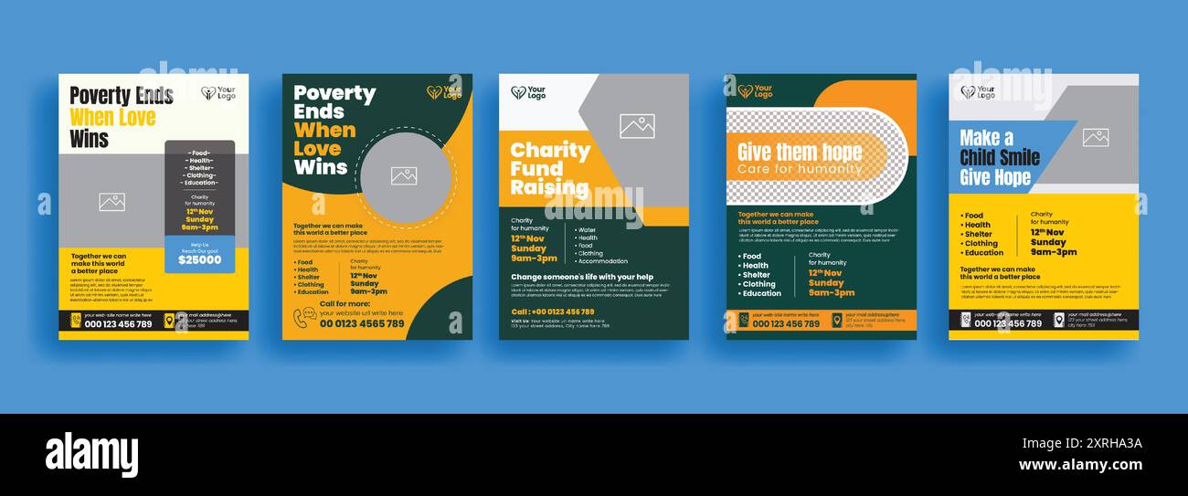 Charity and non profit Ngo print flyer or poster template set Stock ...