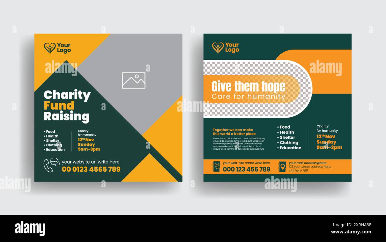 charity donation social media posts, ads banner and volunteer social ...