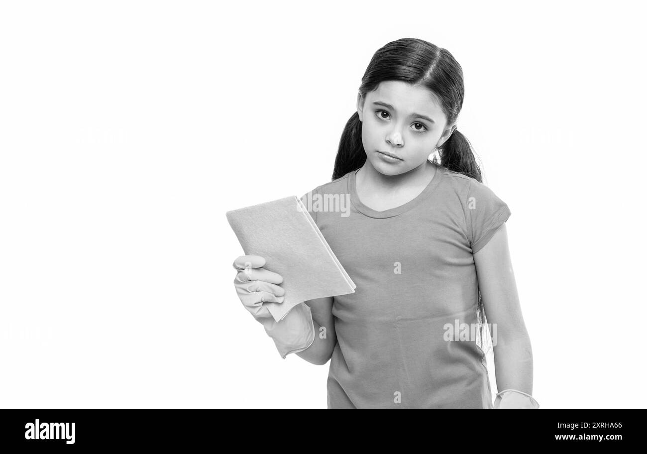 photo of girl cleaner do chores with duster, banner. girl cleaner do ...