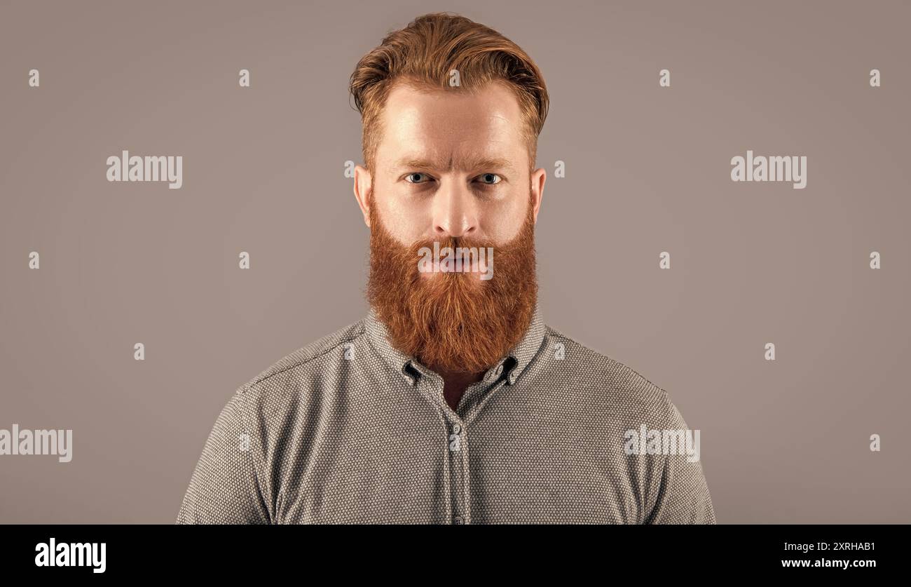 barber beard care. handsome unshaven man has beard. unshaven man with ...