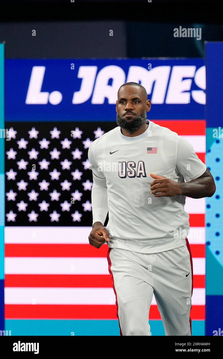 United States' LeBron James (6) is introduced before the men's gold ...
