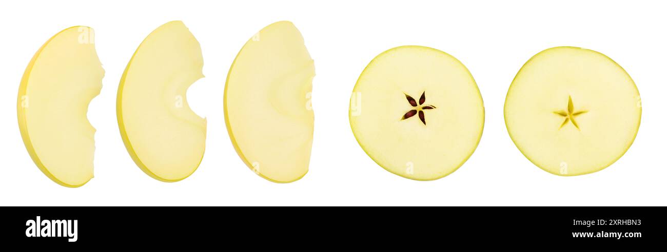 yellow apple slices isolated on white background with full depth of ...