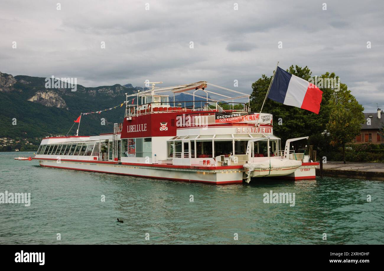 Annecy Lake, France - August 24, 2015: Cruise restaurant ship with ...