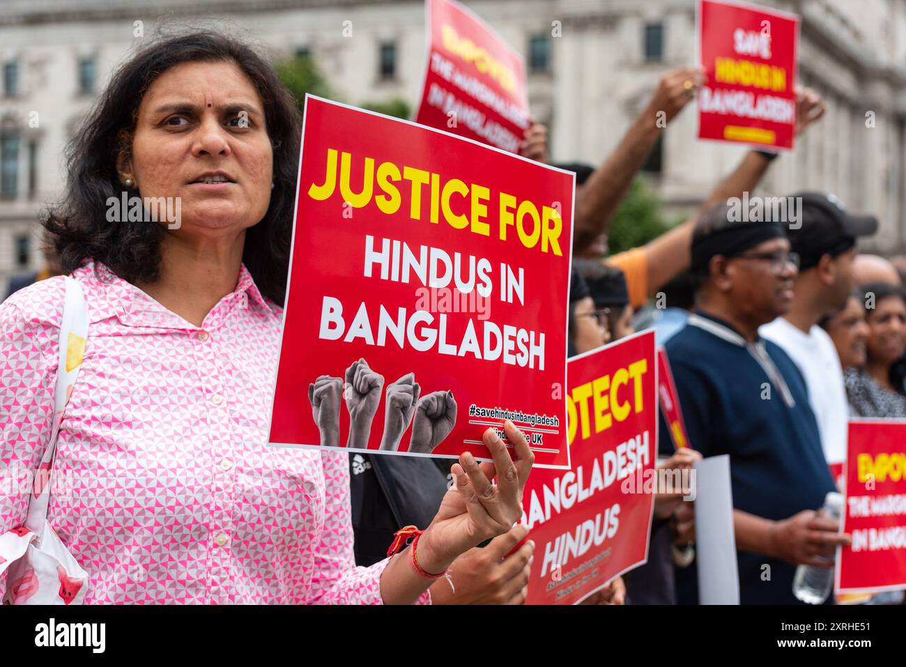 London, UK. 10 August 2024. Bangladeshi Hindu demonstrate in Parliament ...