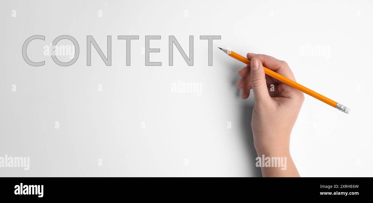 Word Content written by woman on white background. Banner design Stock ...