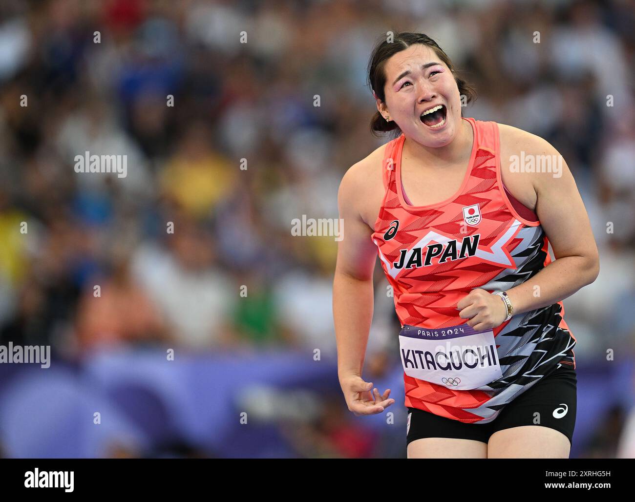 Paris, France. 10th Aug, 2024. Kitaguchi Haruka of Japan reacts during the women's javelin throw ...