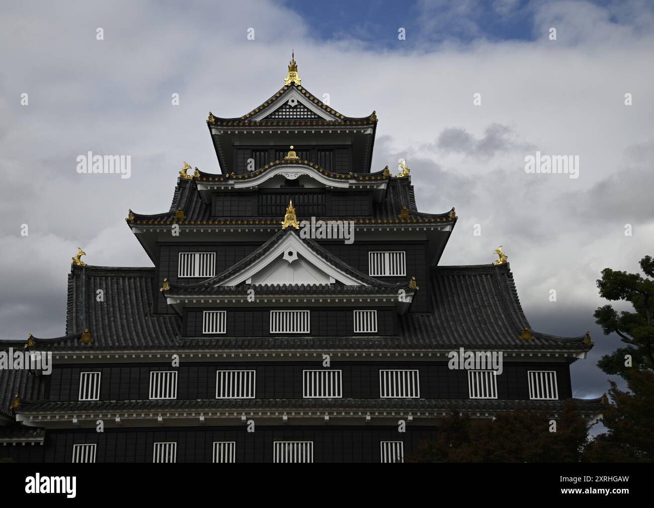 Landscape with panoramic view of the Okayama-jō with the Donjon Tower ...