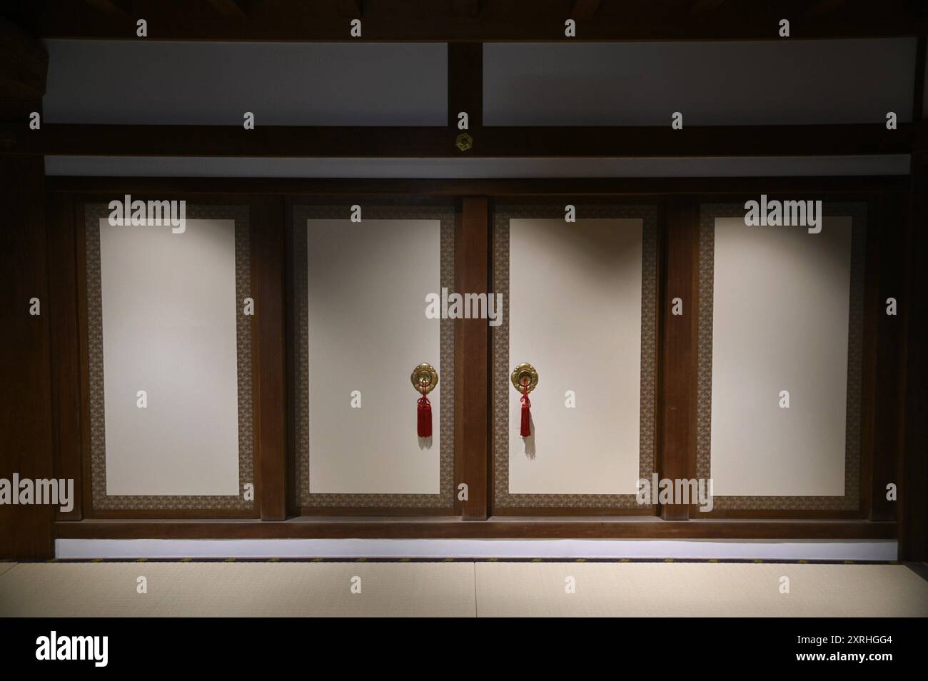 Traditional Japanese Shoji doors in the interior of Okayama-jō castle ...