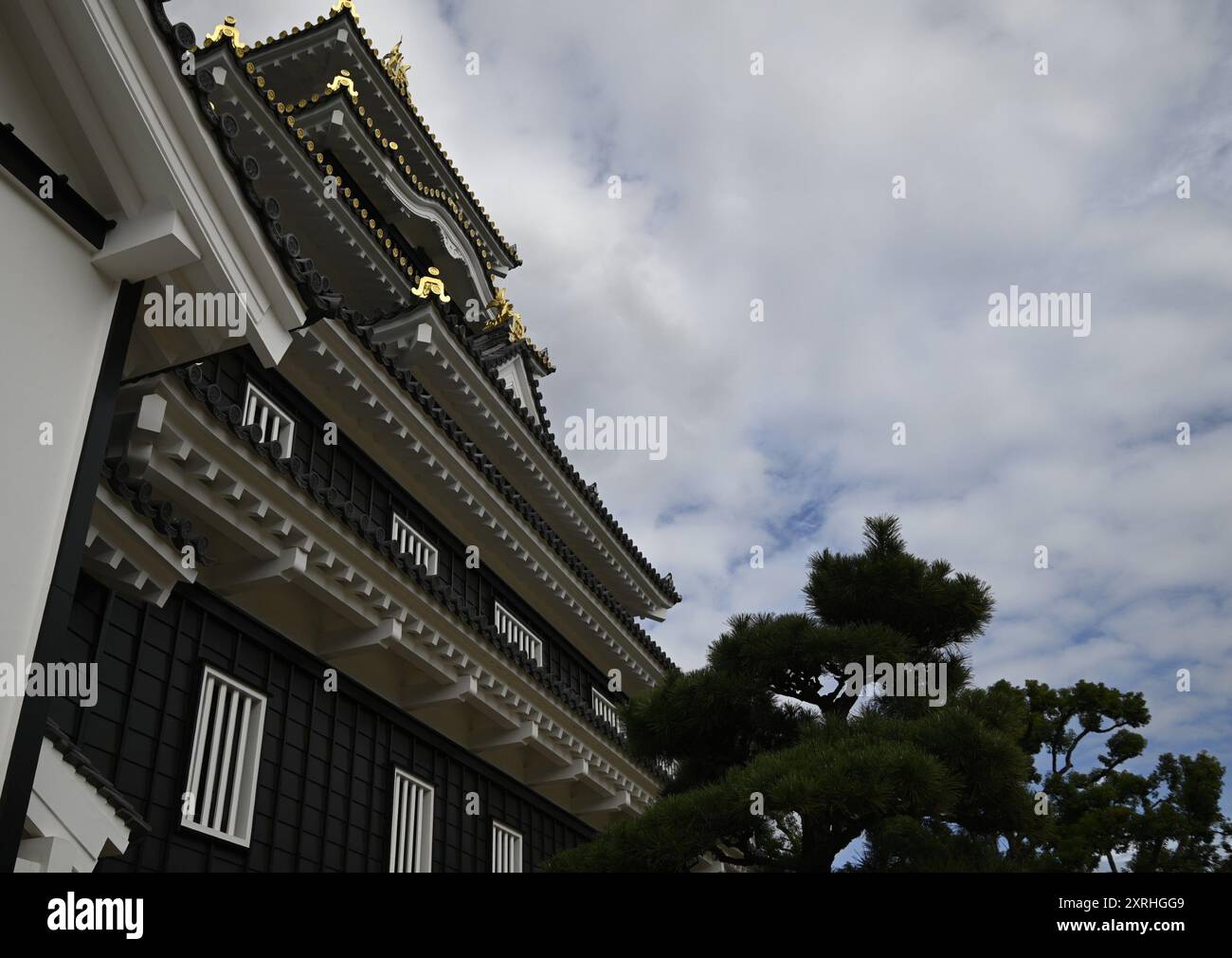 Landscape with panoramic view of the Okayama-jō with the Donjon Tower ...