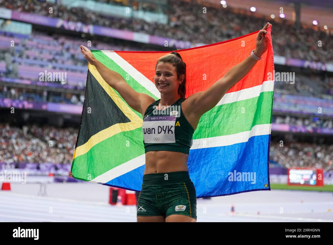 Jo-Ane van Dyk, of South Africa, poses after winning the silver medal ...