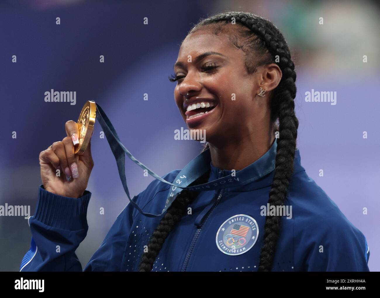 Paris, France. 10th Aug, 2024. Women's 100m hurdles gold medalist Masai ...