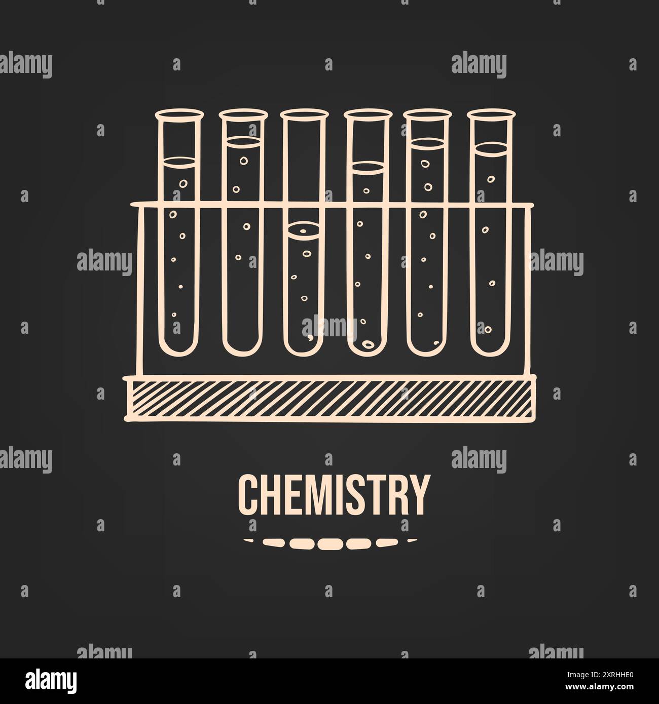 Sketch of laboratory flasks on a stand for chemistry lessons, hand ...
