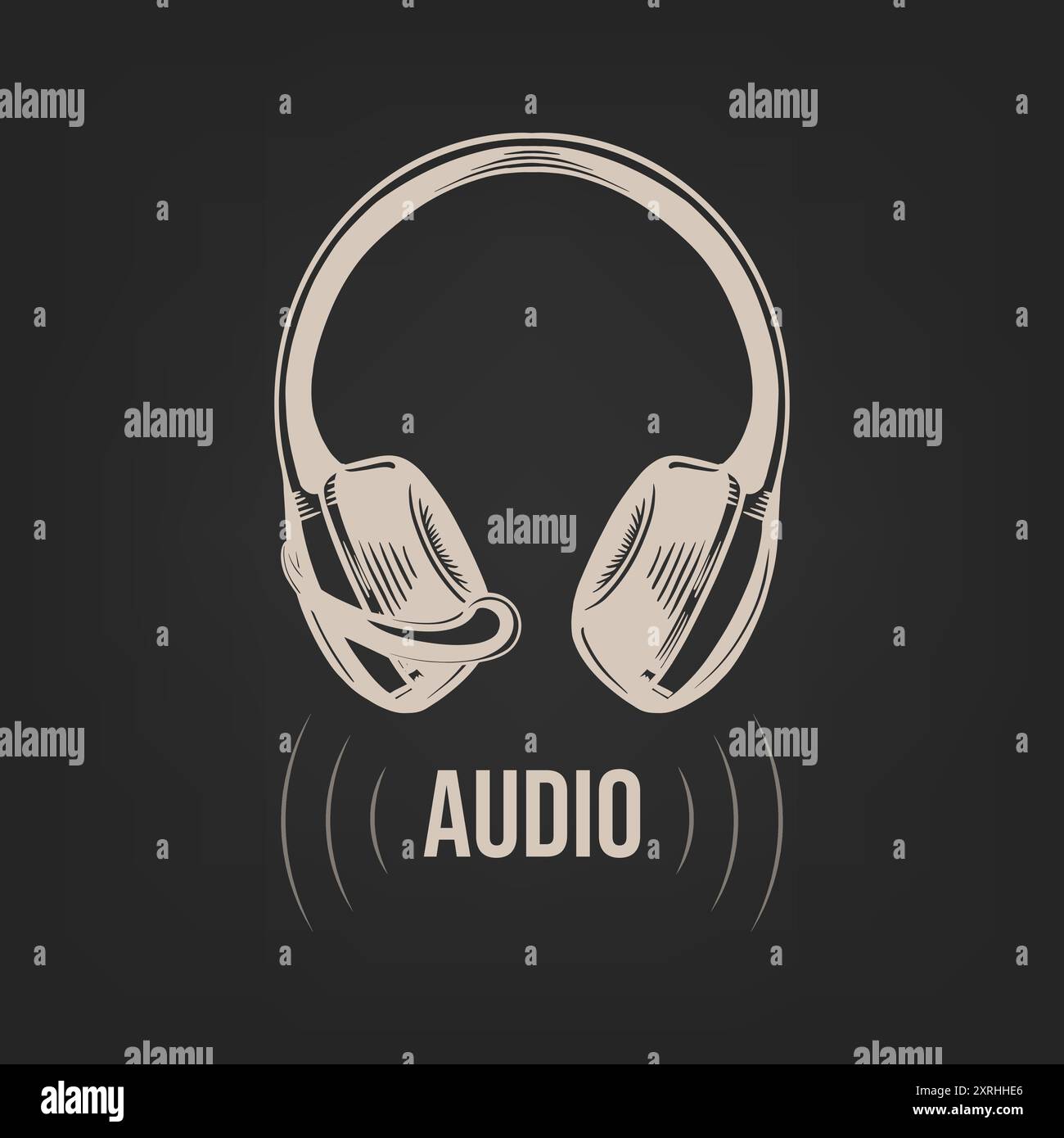 Hand-drawn sketch of headphones with a microphone on a dark background ...