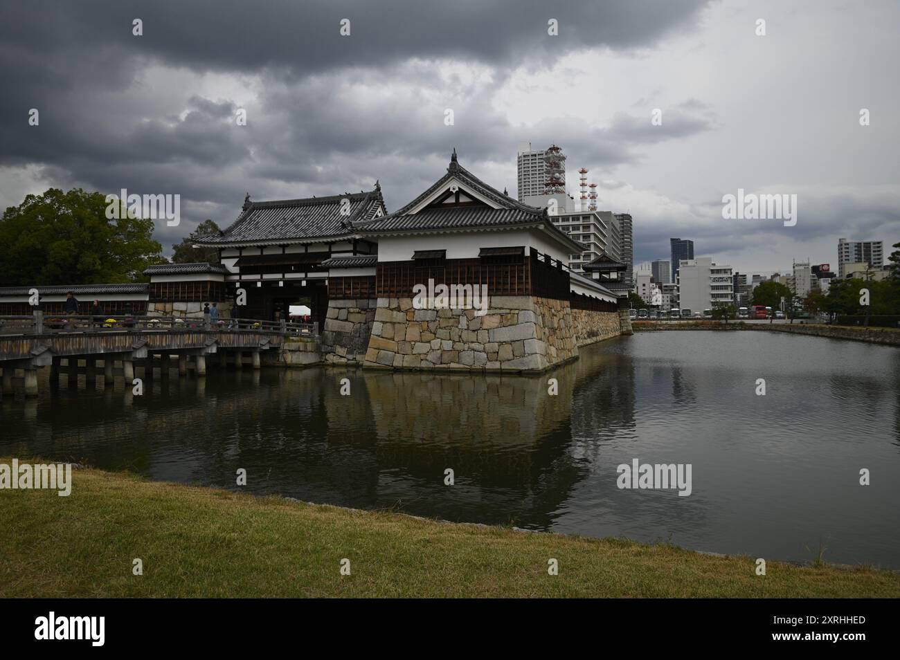 Landscape with scenic west view of Hiroshima-jō Castle depicting Hira ...