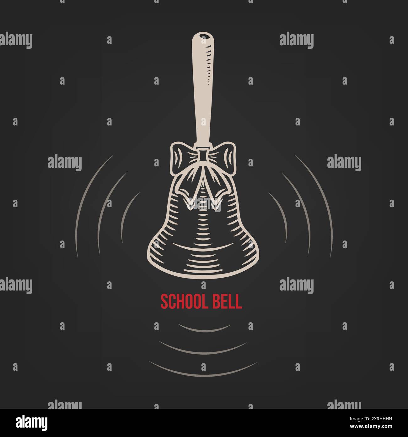 Hand-drawn sketch of a school bell with a bow on a dark background ...