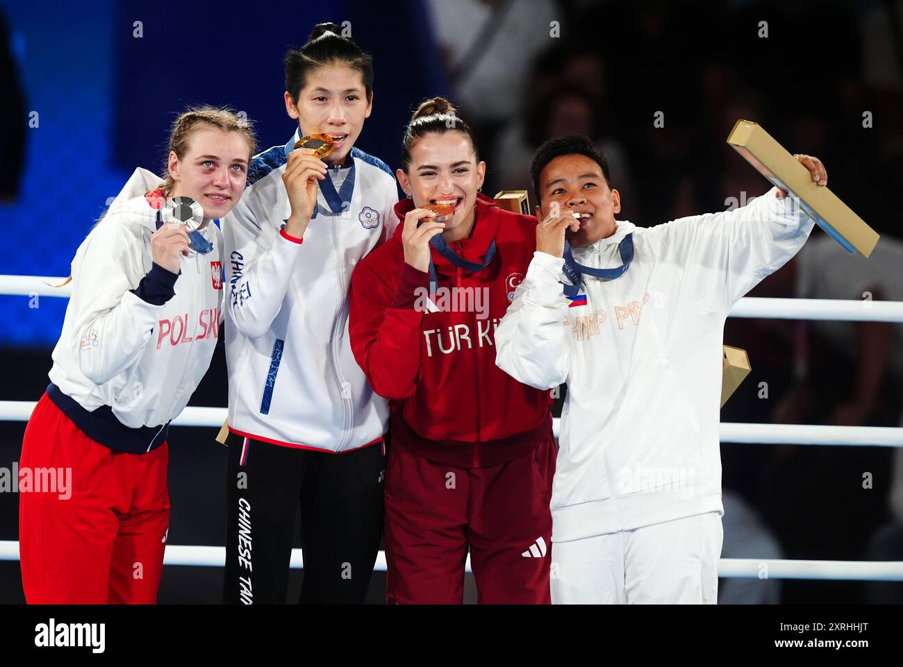 Lin Yu Ting of Chinese Taipei (second left) with her gold medal ...