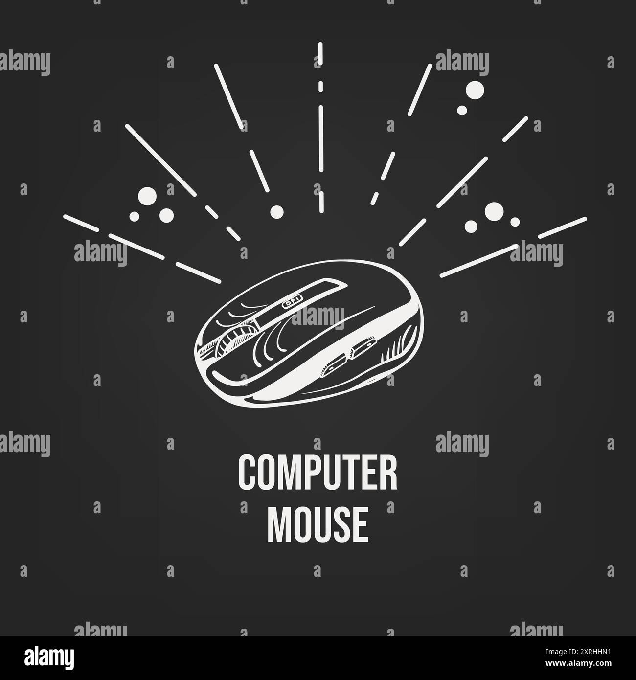 Hand-drawn sketch of a computer mouse Dark background..Vector Stock ...