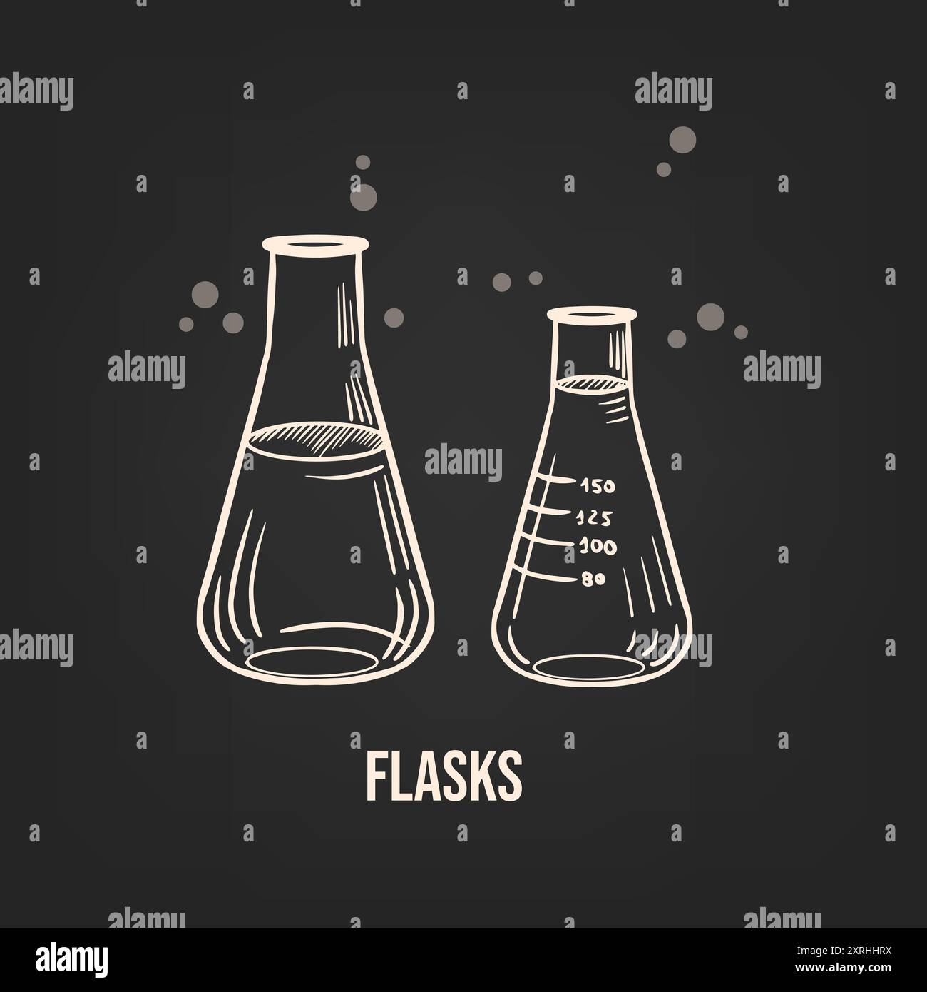 Sketch of two laboratory flasks for chemistry lessons, hand-drawn Dark ...