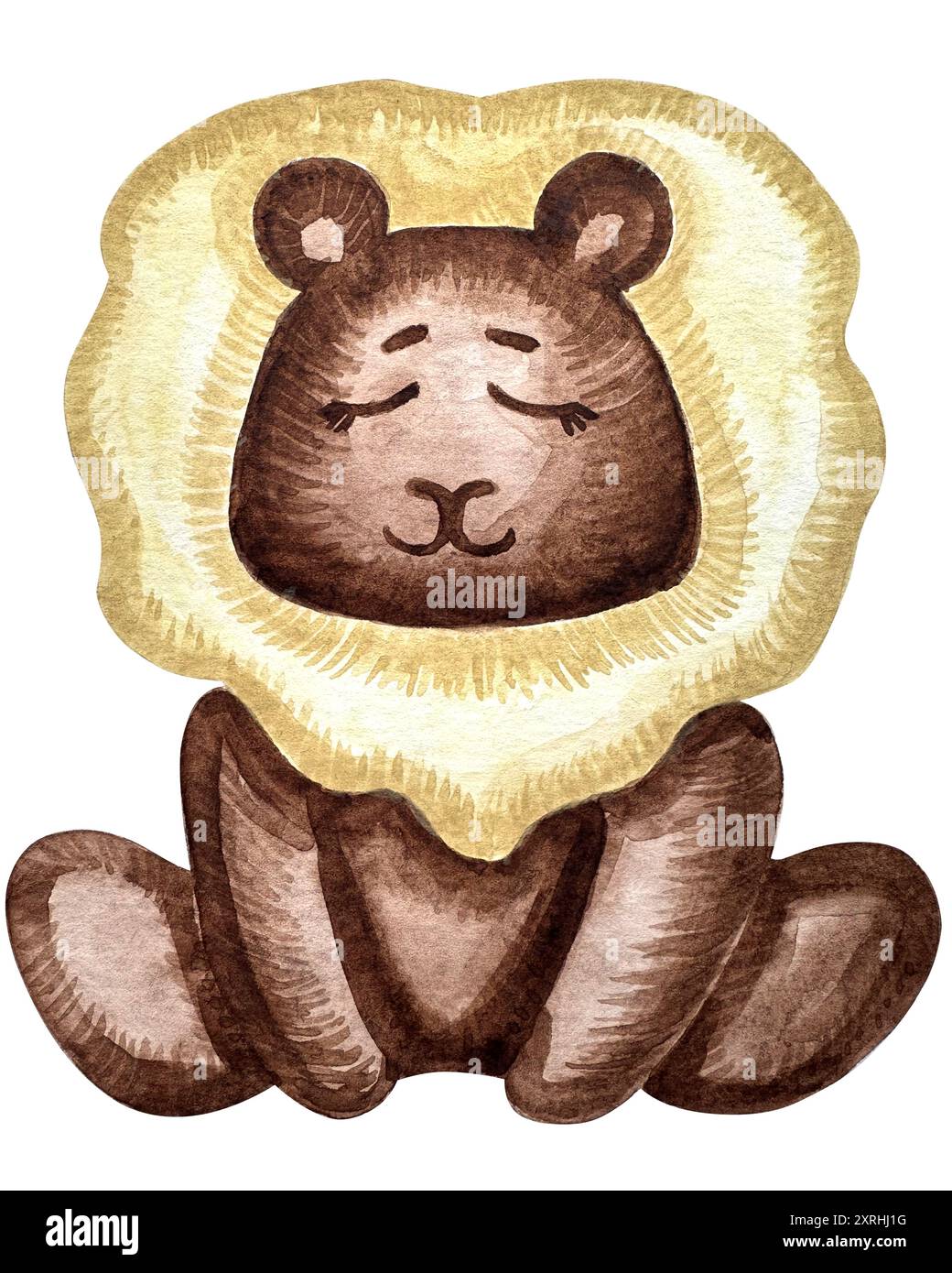 Watercolor toy. Hand-drawn illustration cute sleepy animal ...